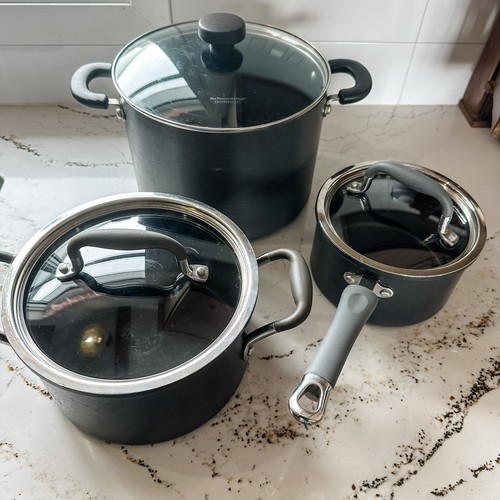 Used Pampered Chef Cookware Set Non-stick Set Of 3 With Glass Lids | eBay