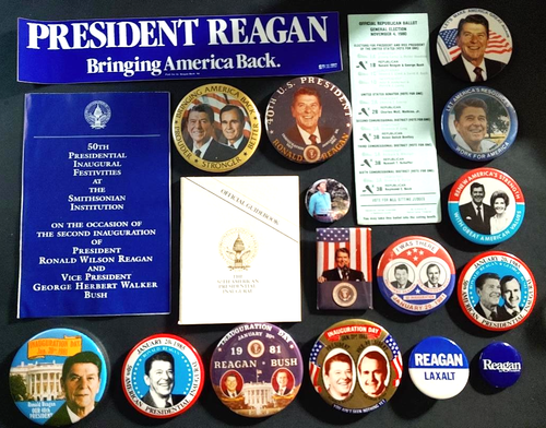 Ronald Reagan Political Button Pinback & Inaugural Guidebook Lot ...