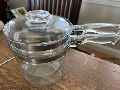 Vintage Pyrex Flameware Clear Glass Double Boiler Pots NO LID 1 1/2 ...