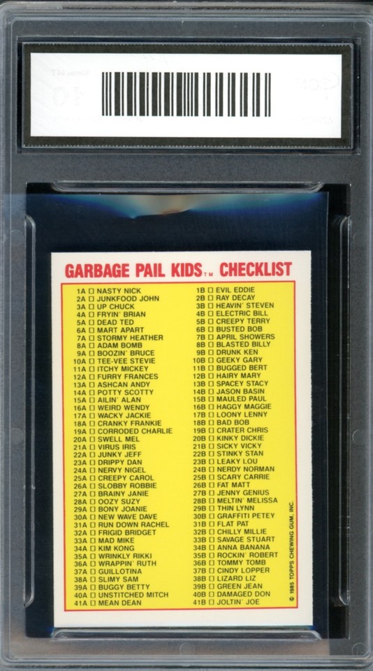 1985 Topps Garbage Pail Kids UK Series 1 #5a Dead Ted Checklist GMA 10 ...