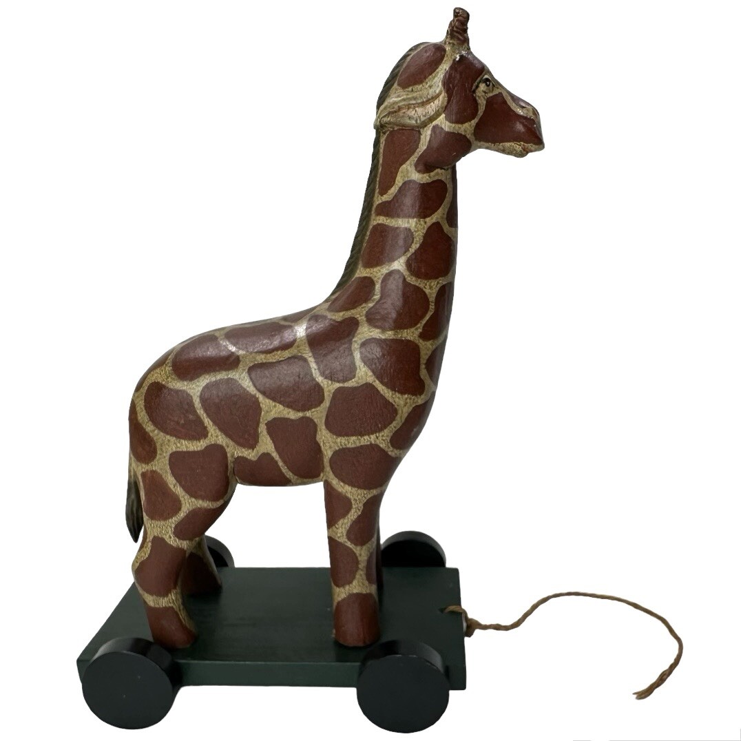 Vintage Wood Rustic Giraffe Toy Pull Toy Animal On Wheels African Decor ...