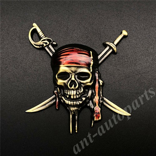3D Bronze Metal Pirate Skull Cross Bones Car Trunk Emblem Badge Decal ...