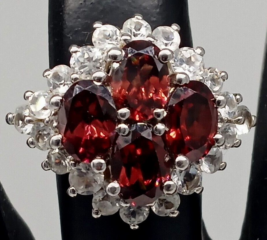 Chuck Clemency Garnet Quartz CZ Gemstone Ring STS 925 Sterling Silver ...