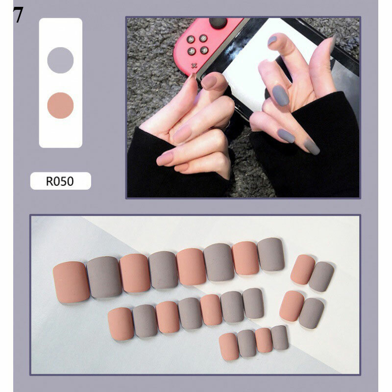 24PCS False Reusable Fake Nails Stick Press On Full Cover Artificial ...