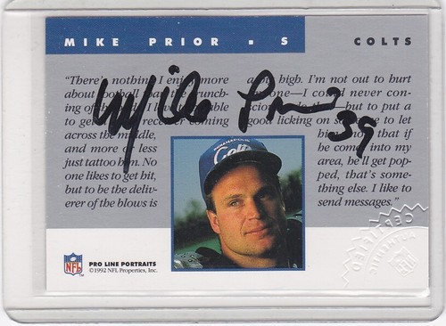 MIKE PRIOR INDIANAPOLIS COLTS NFL 1992 PRO LINE CERT AUTO AUTOGRAPH ...