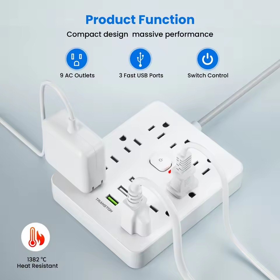 TRANSTON Power strip with Surge Protector, 9 power strip 3 USB Ports ...