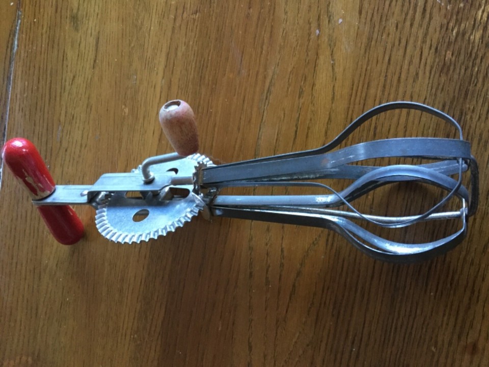 Vintage Stainless Steel Hand Mixer Red Wood Handle & Knob Egg Beater | eBay