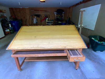 Mayline solid oak vintage drafting table w/adjustable top and drawers ...