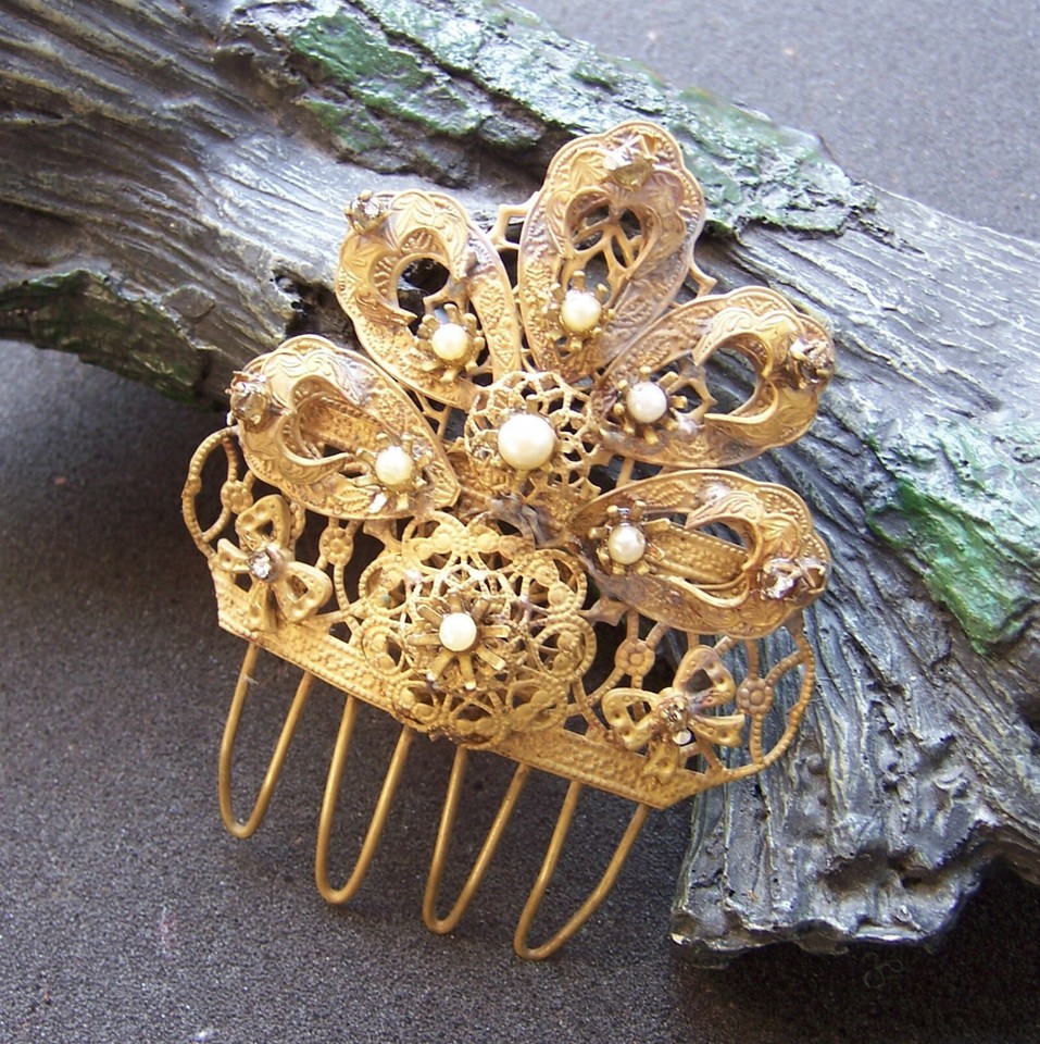 Vintage Spanish hair comb filigree design rhinestone hair ornament | eBay