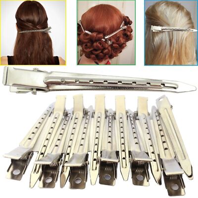 12x HAIRDRESSING SILVER SECTIONING HAIR CLIP SALON QUALITY CLAMP METAL ...