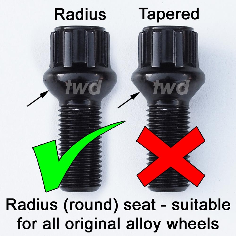 BLACK ALLOY WHEEL LOCKING BOLTS FOR VW (M14x1.5) RADIUS SECURITY LUG ...