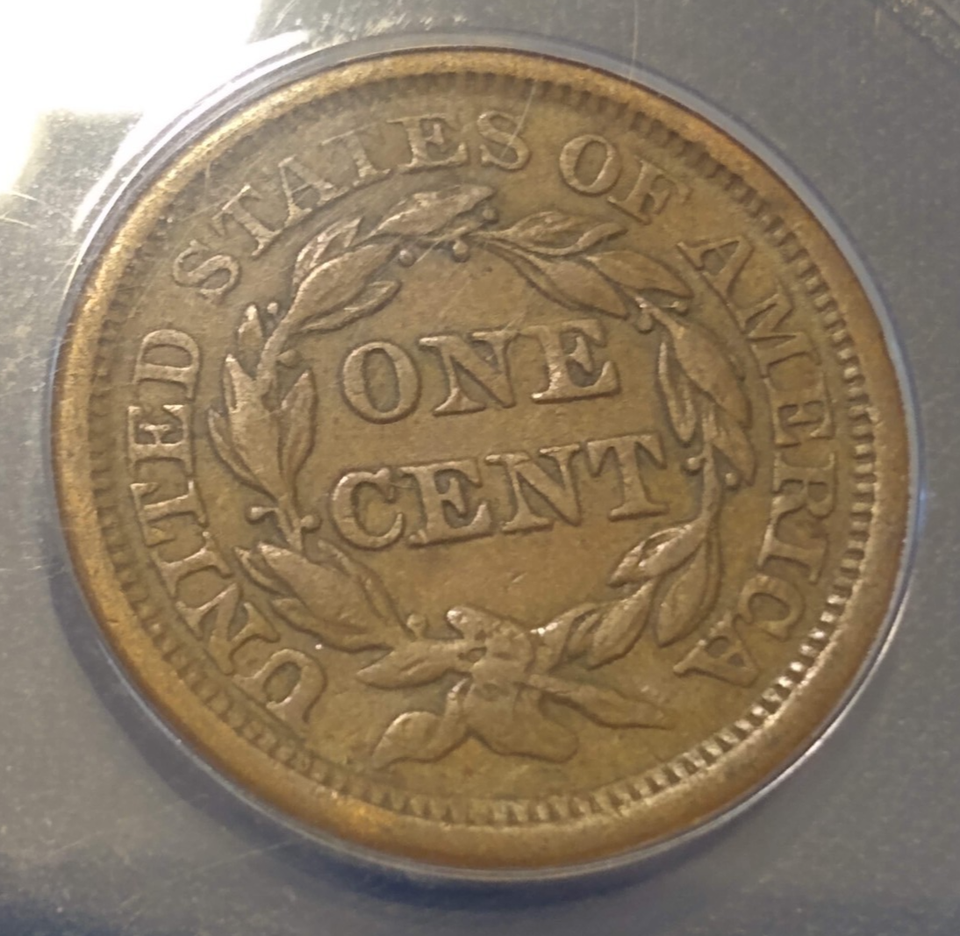 1856 large cent anacs xf40 slanted 5 braided hair liberty head copper ...