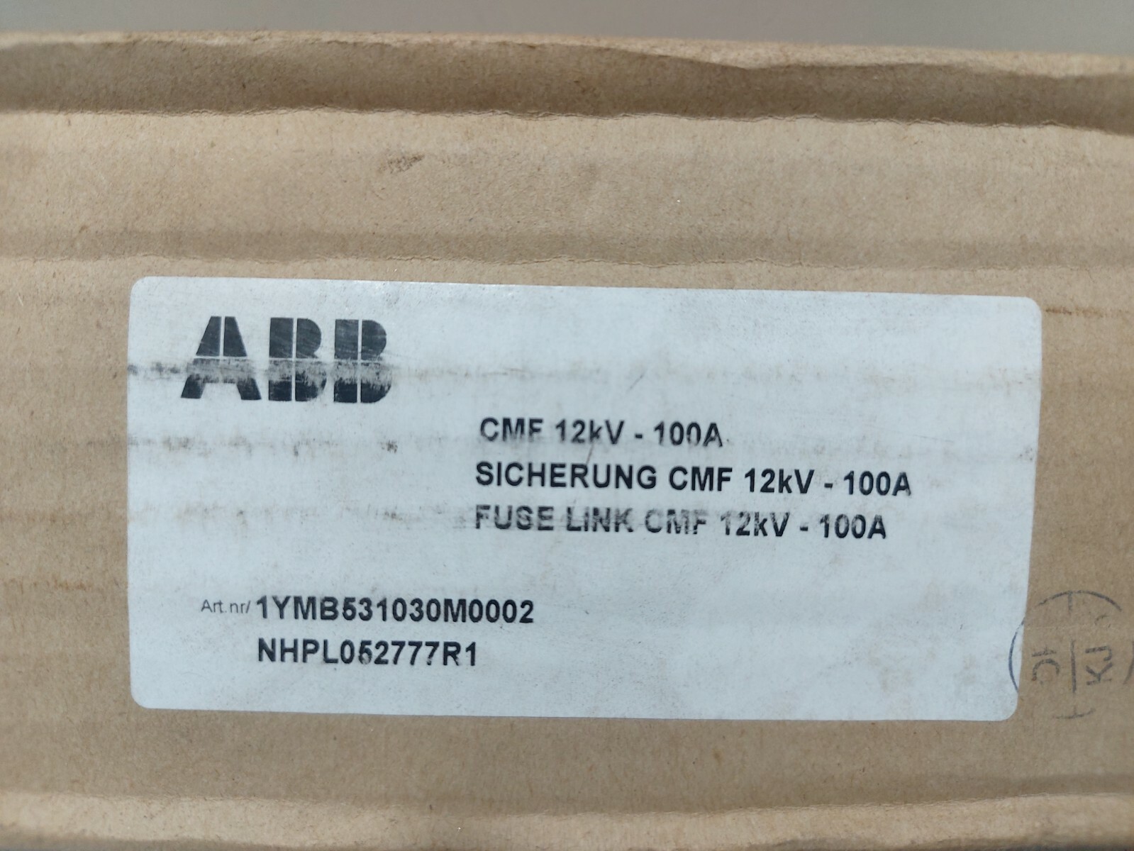 ABB NHPL052777R1 TYPE CMF 12KV 100A FUSE / ABB 1YMB531030M0002 | eBay