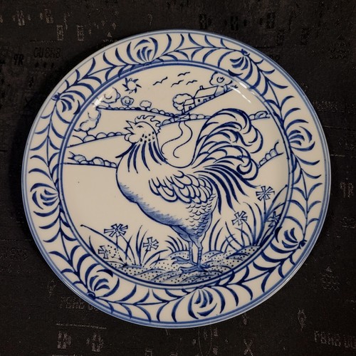 Vintage Blue & White ROOSTER Salad Plate 8" Similar To Williams Sonoma ...