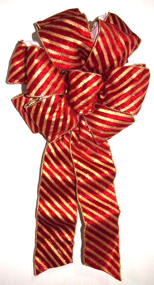 Frontgate Burgundy & Gold-Stripe Pre-made Wired Ribbon Christmas Bow-13 ...
