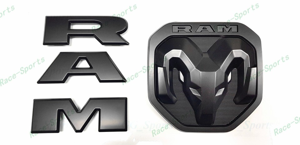 2PCS Matte Black Grille Tailgate front rear Ram Emblem Fit Ram 1500 ...