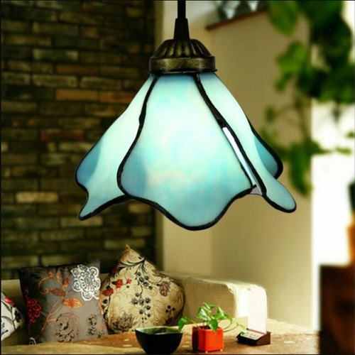 Traditional Victorian Flower Ceiling Light Blue Glass Hanging Lamp with ...