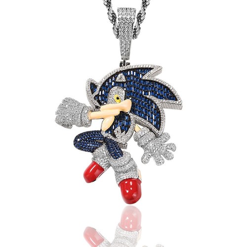 Hip Hop Brass Pendant Necklace with CZ - Sonic the Hedgehog Iced Out ...