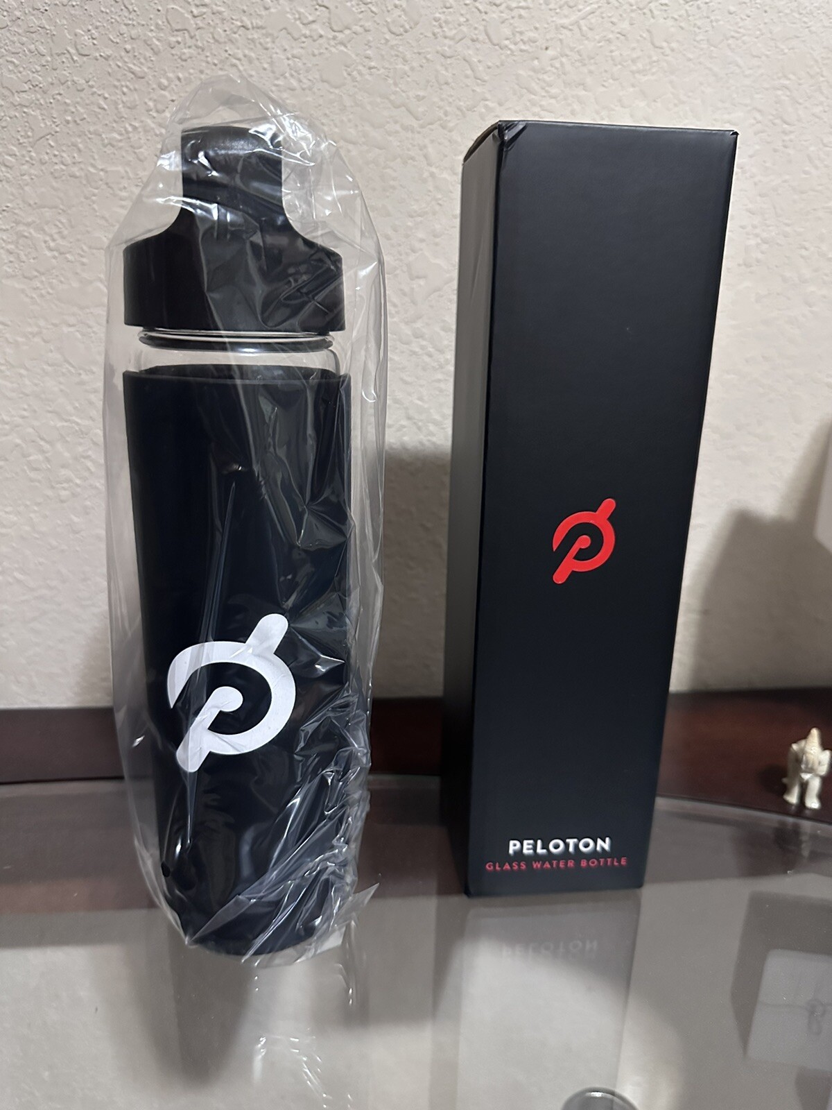 Peloton Water Bottle Black Glass Silicone Rubber Grip Logo Screw Top ...