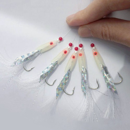 5 PCS MACKEREL FEATHERS BASS COD LURE LURES SEA FISHING RIGS TACKLE ...
