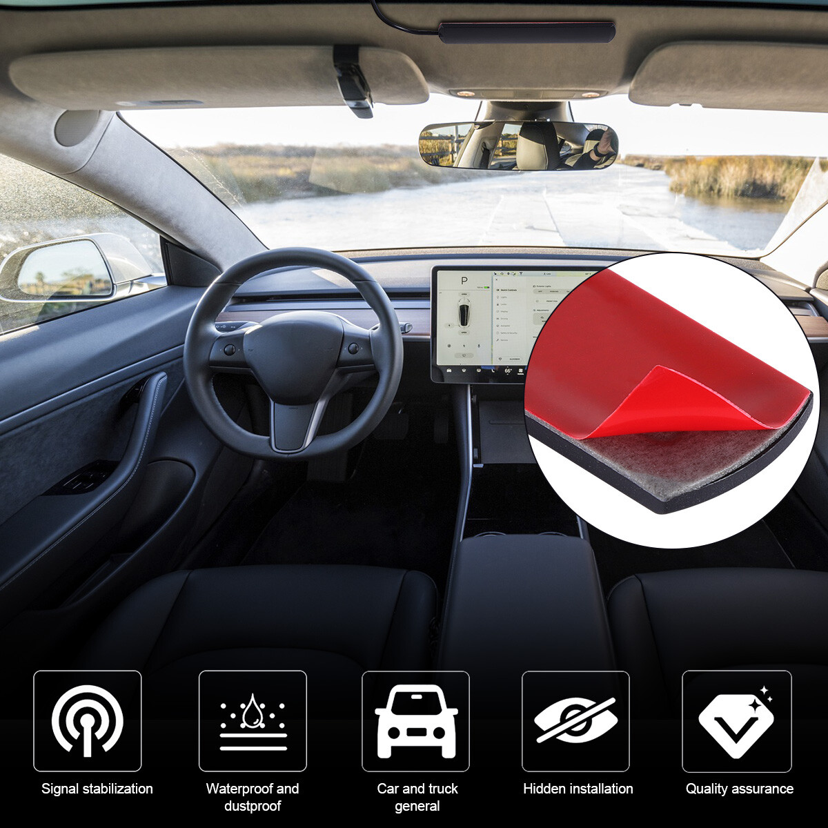 Universal Car Interior Hidden Amplified Antenna AM/FM Radio Ariel 12V ...