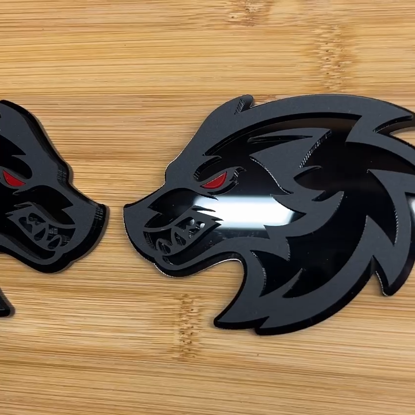 Wolf Badges White eye Car Emblem Fender BADGES (2) Matte Black on Black ...