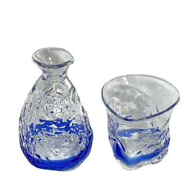 Blenko Small Pitcher & Glass Blue Stripe | eBay