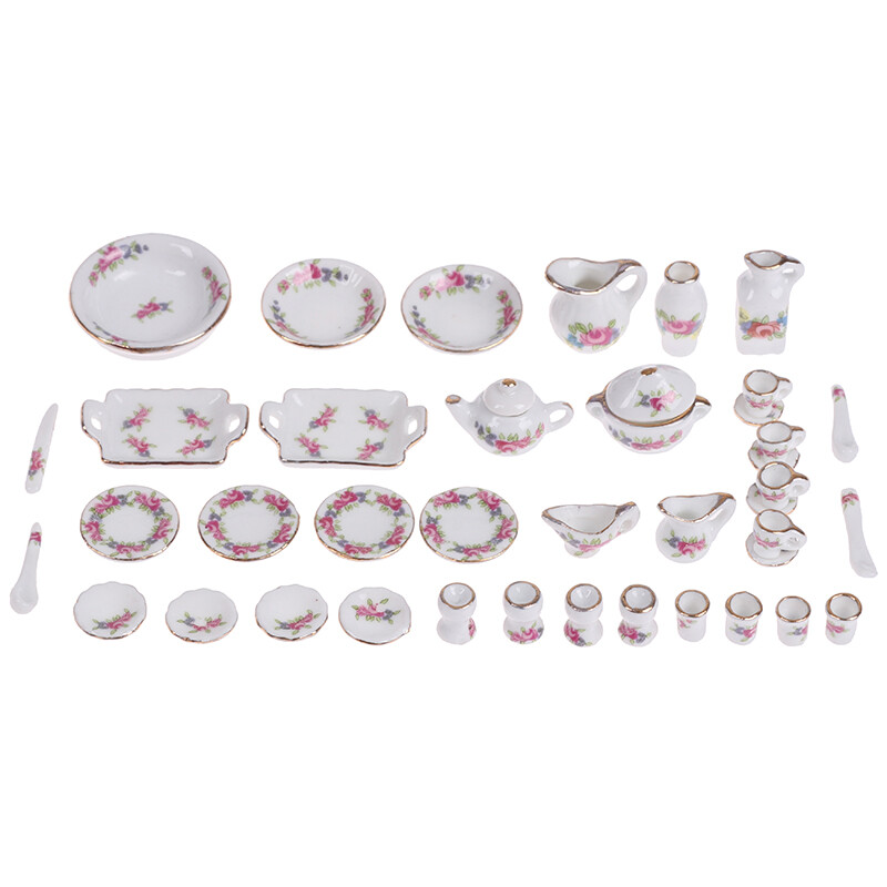 40pcs/set DollHouse 1:12 Scale Miniature Tableware Porcelain China Tea ...