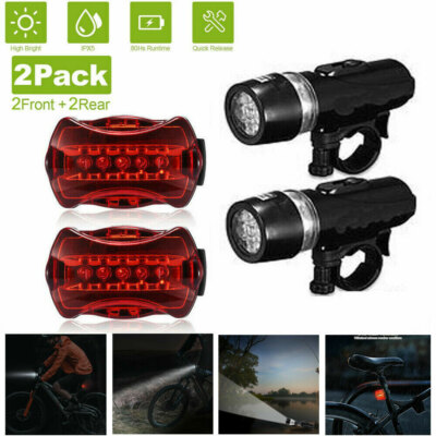 2 set Waterproof 5 LED Lamp Bike Bicycle Front Head Light+Rear Safety ...