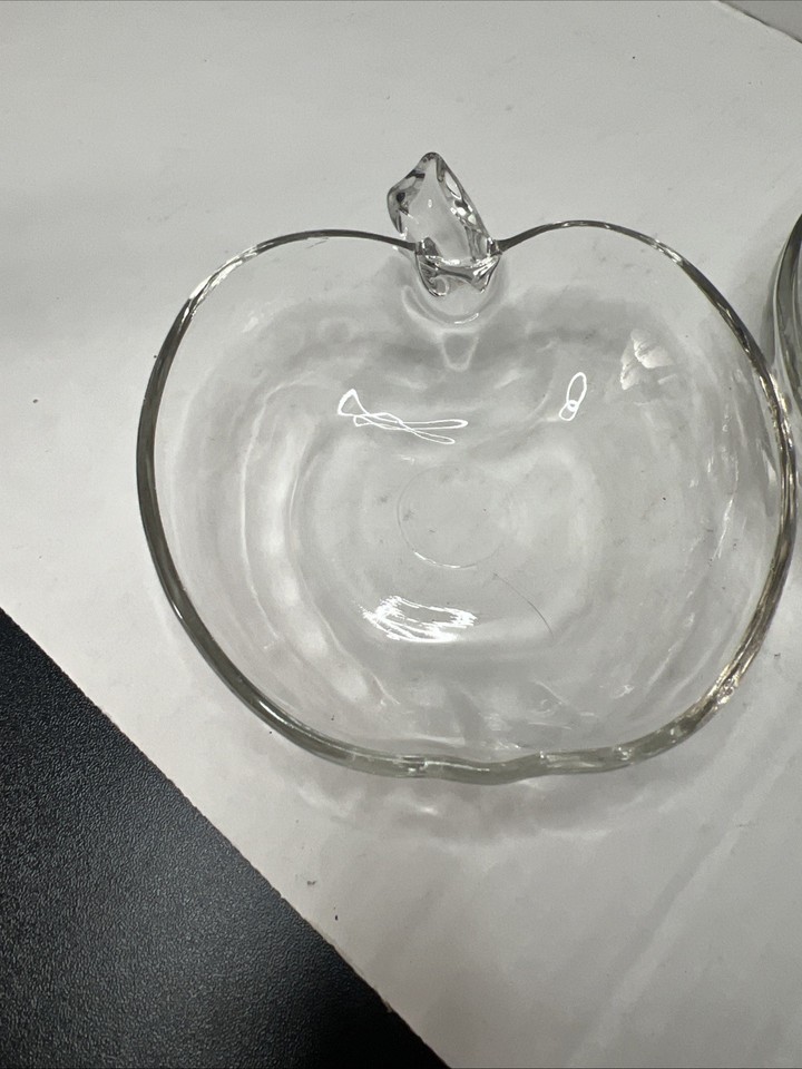 8 KIG Indonesia Vintage Apple Shaped Glass Bowls Etched Leaf Dessert ...