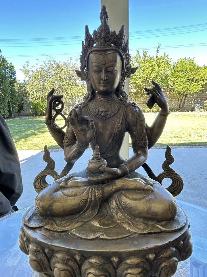 Large 17” Brass Avalokiteshvara Buddha Statue Multi-Armed Tibetan Art ...