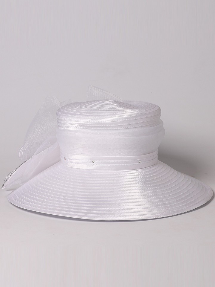 White Satin Cloth Wedding Church Hat Women Ladies Female Fascinator ...