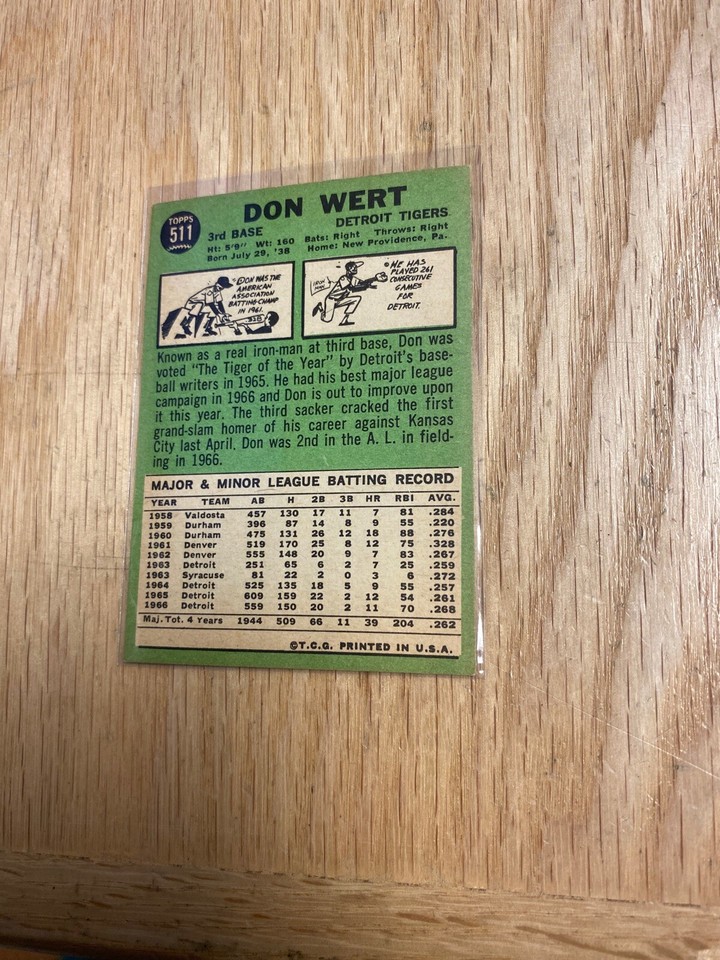 1967 Topps Baseball Don Wert Detroit Tigers Card #511 | eBay