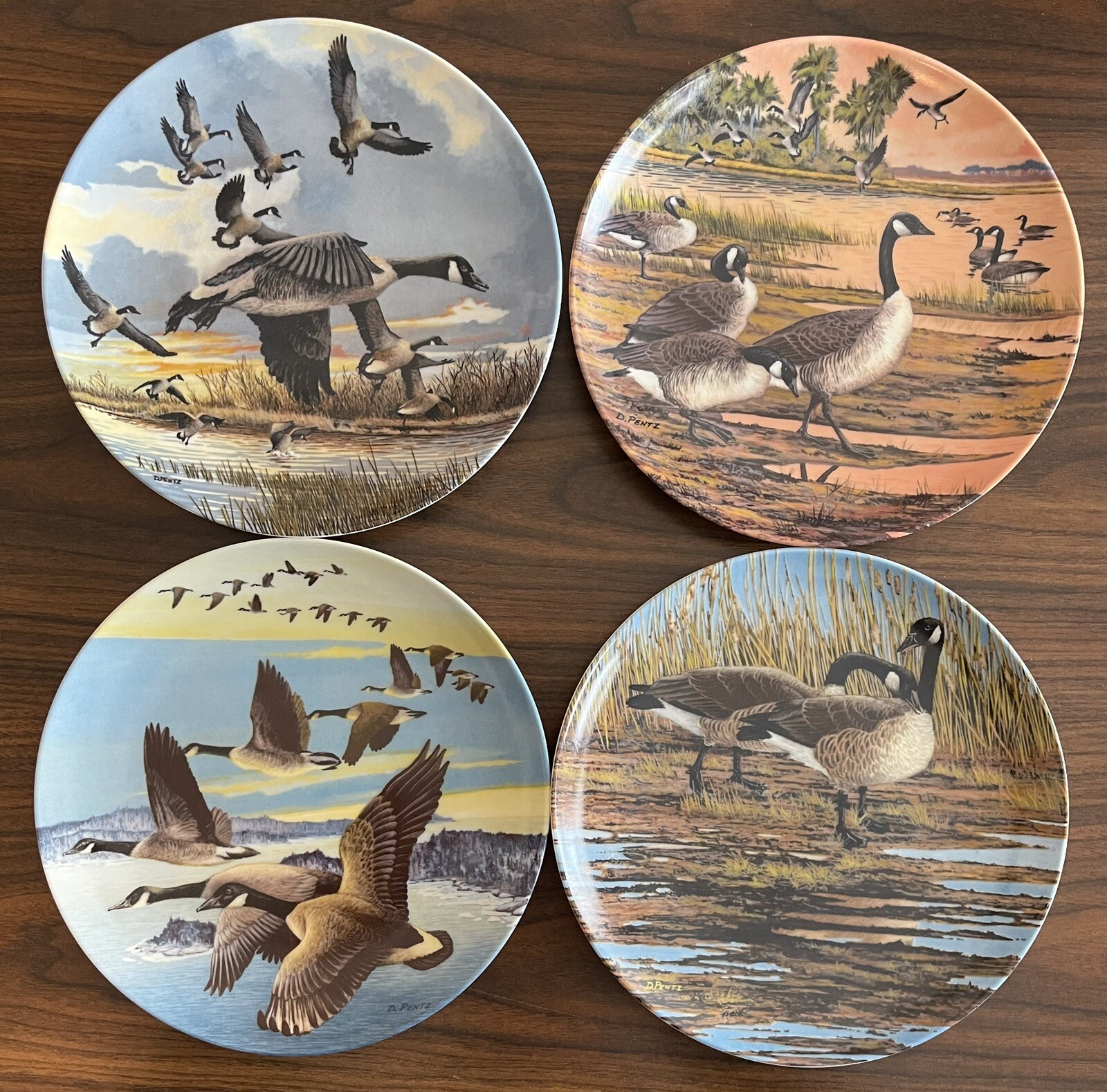 Vintage Geese Plates Set of 4, By Donald Pentz (1986/1987) "Wings Upon ...