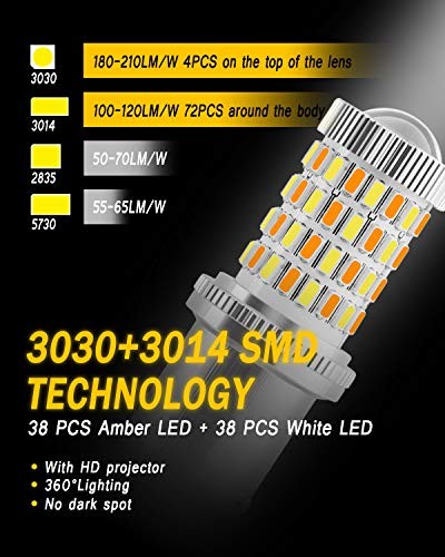 2057 2357 7528 Switchback LED Bulbs 76SMD Chipsets White/Amber with ...