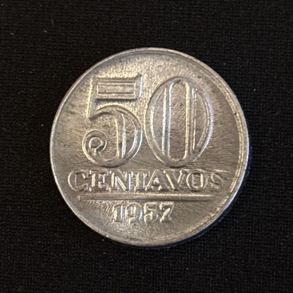 1957 Brazil Brasil 50 Centavos Fifty Cents Coin Half Dollar First Year ...