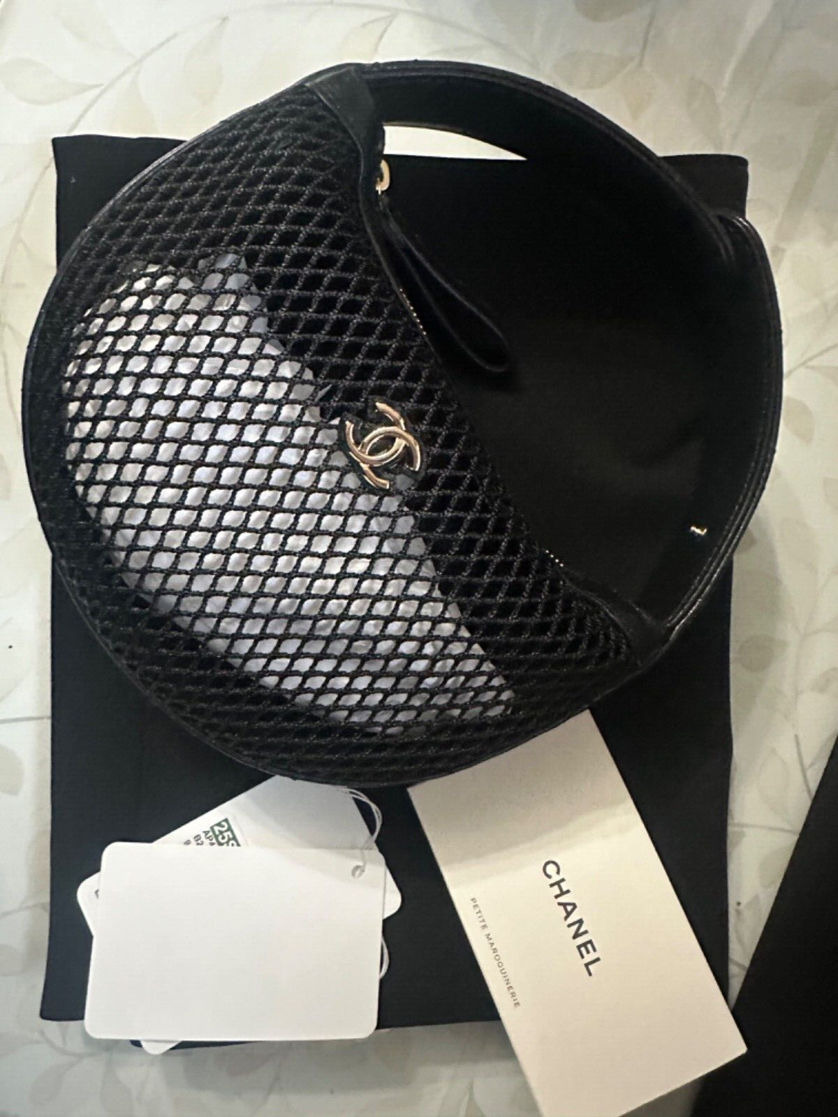 New CHANEL 25S Mesh Net COCO Gold CC Top Handle Black Purse Clutch Bag ...