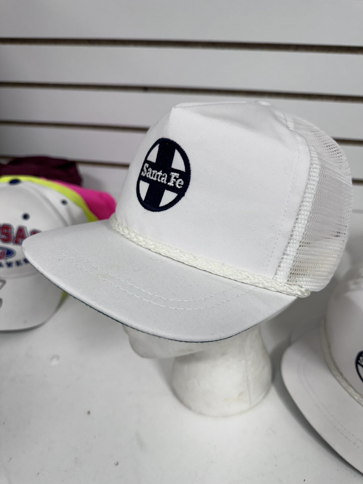 VTG AT&SF Santa Fe Railroad Logo Rope Trucker Hat white Black BH | eBay.de