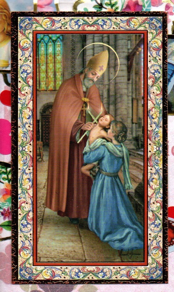 St. Blaise with Prayer to Saint Blaise - gold trim- Paperstock Holy ...