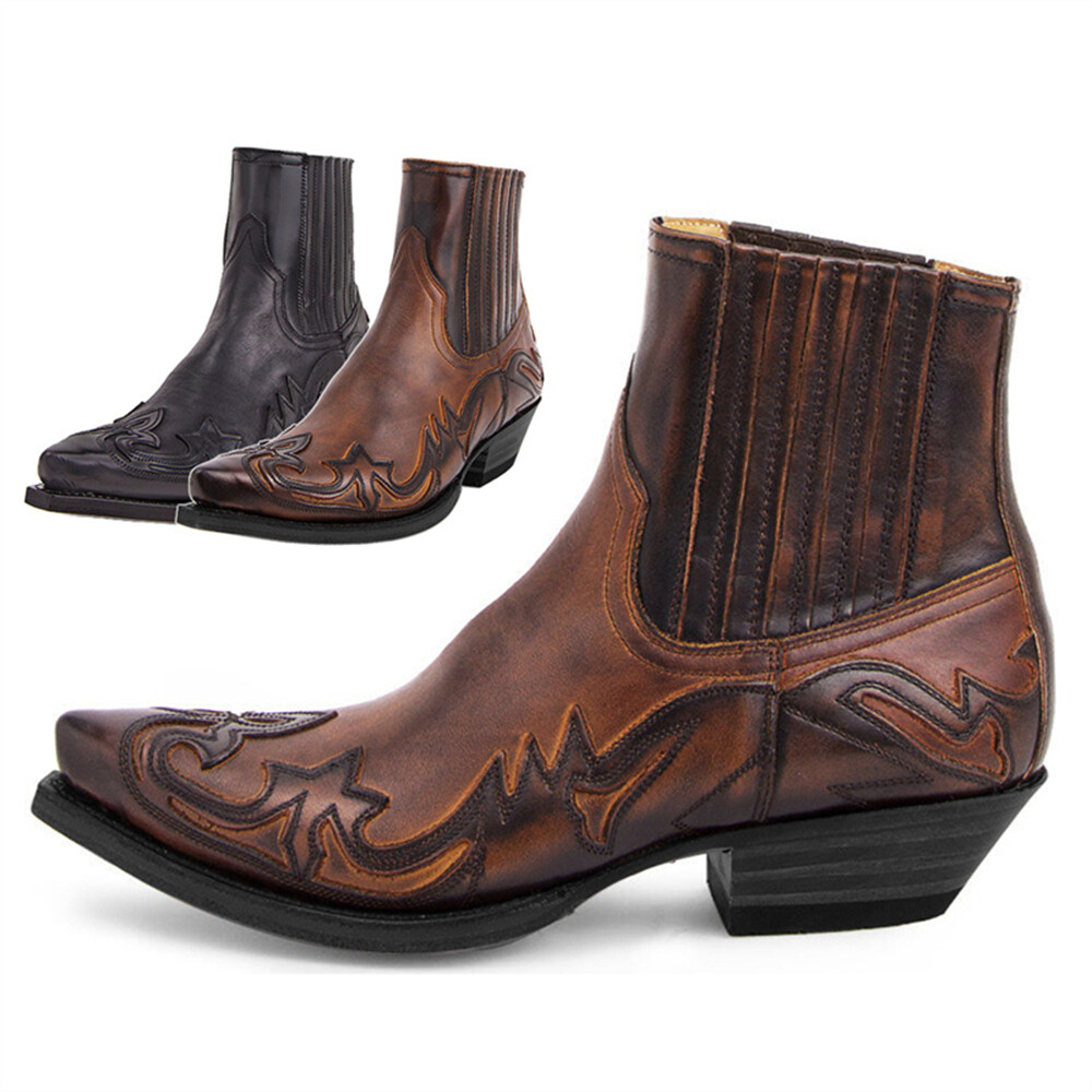 Men's Fashion Pointed Toe High Heel Embroidered Western Cowboy Boots ...