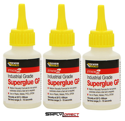 3 x 50g Everbuild Industrial Grade GP Medium Viscosity Super Glue ...