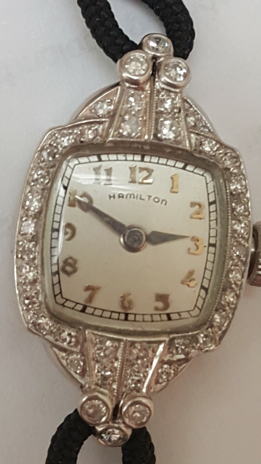 Antique Platinum 40 Old Cut 1.25ct Diamond Hamilton Hand-Winding Watch ...