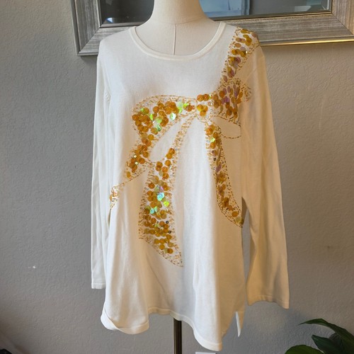 Quacker Factory Women's Embellished Beaded Sequin Pullover Top Size XL ...