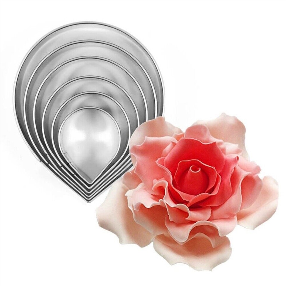 Rose Petal Cutter Cake Molds 7 Sizes Cookie Cutter Pink Leaf Fondant ...