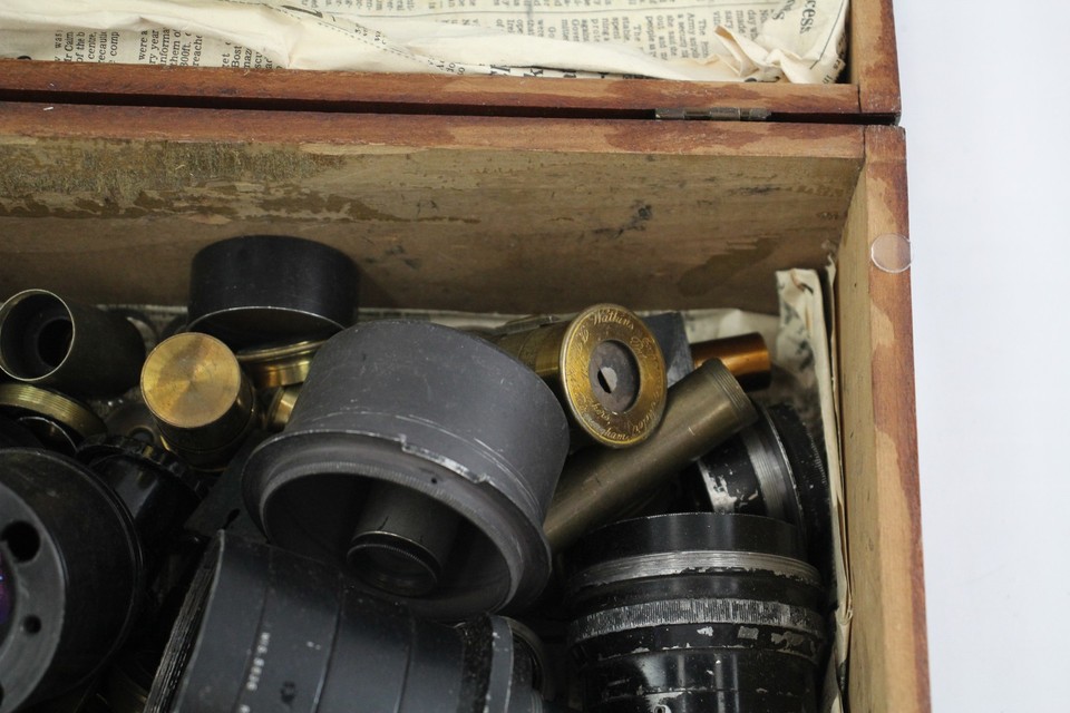 Assorted Antique Brass Camera Lenses & Microscope Lenses w/ Wooden Box Job Lot | eBay