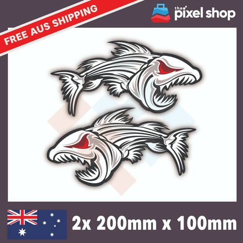 2 x SKELETON FISH Stickers fishing tackle skull boat car window decal ...
