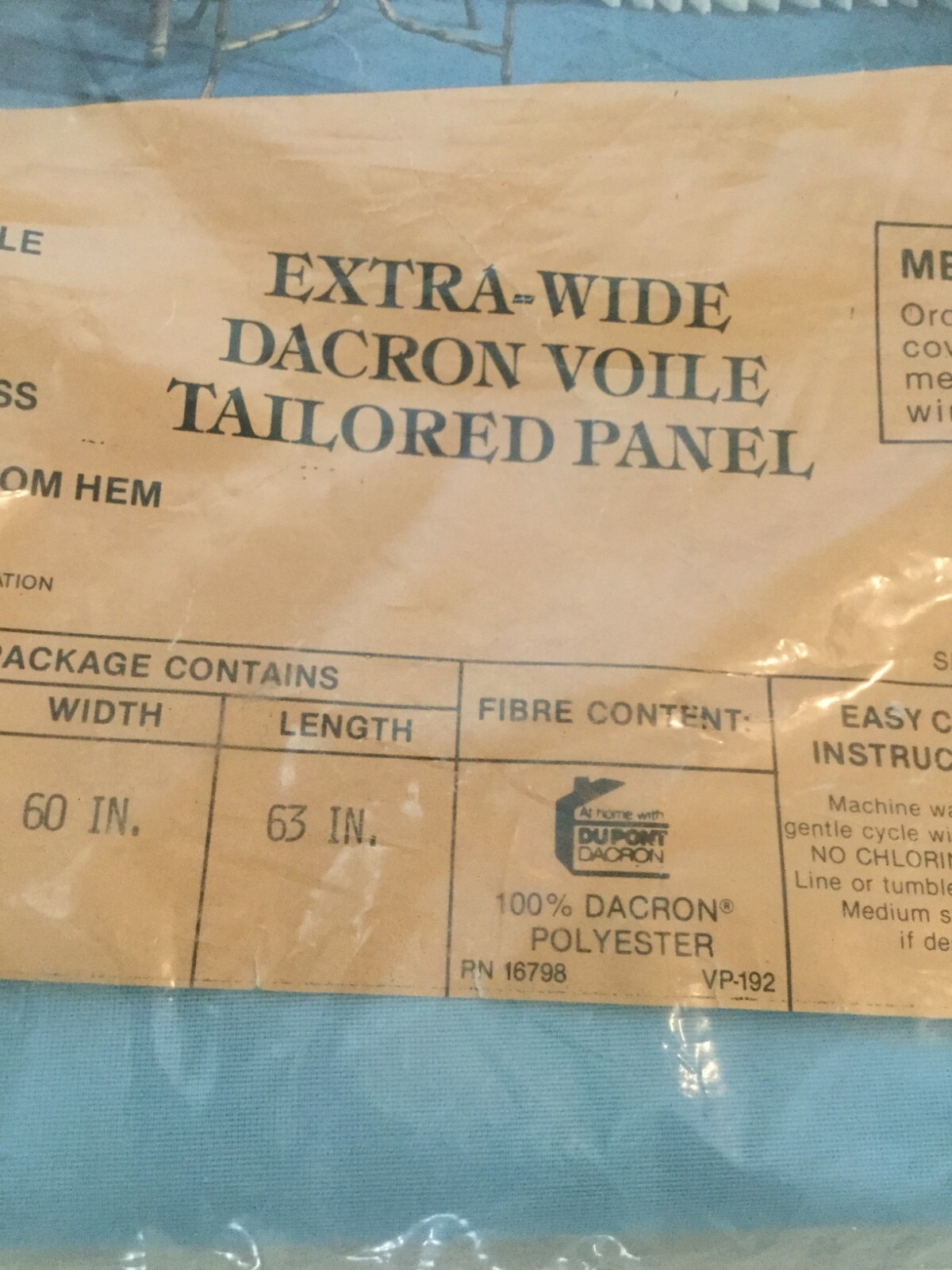 Vintage Curtain Panel Dacron Voile Light Blue 63 Inch Long Extra Wide ...