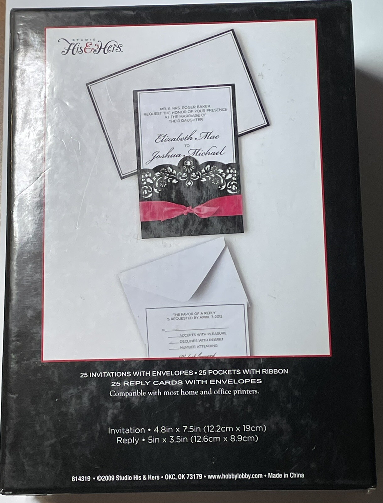 STUDIO HIS HERS wedding 25 each invitations envelopes pocket reply card ...