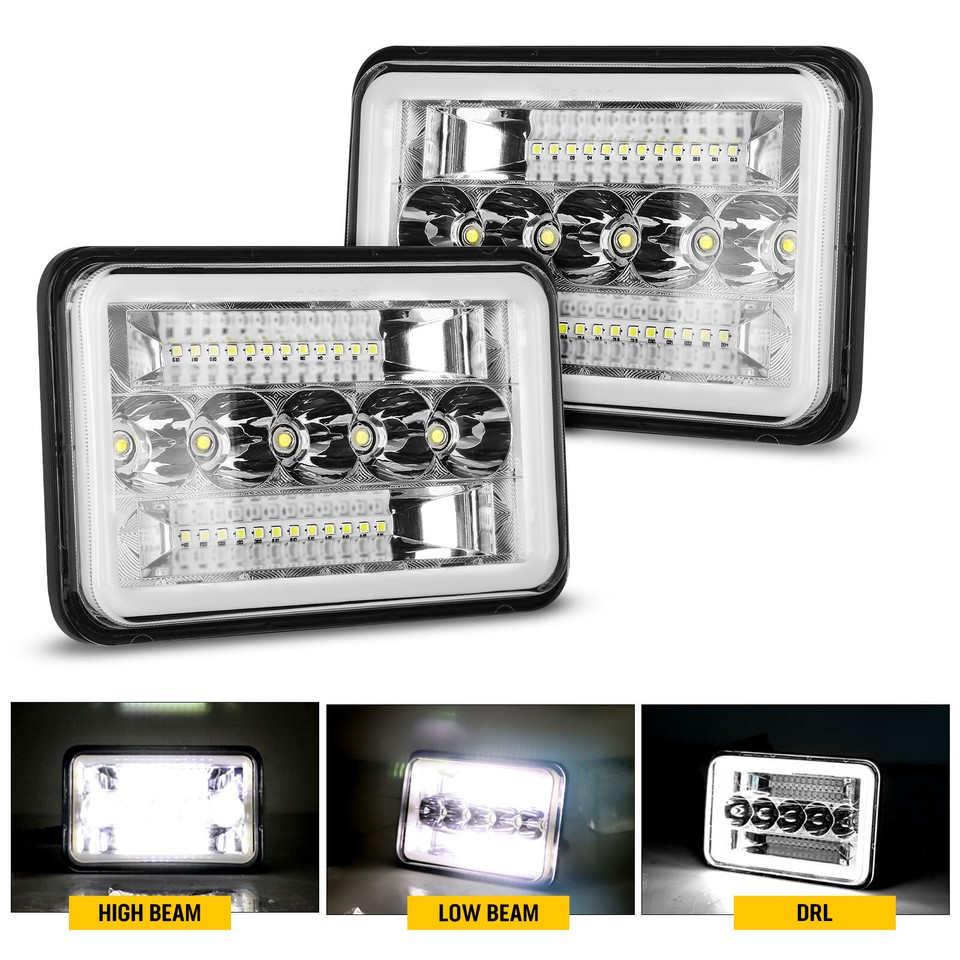 Pair 4X6'' LED Headlights Combo Lamp Work Driving Fog Lights + Mounting ...