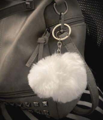 White Furball Fur Fuzzy Pom Pom Ball Silver Charm Key Purse Keychain | eBay